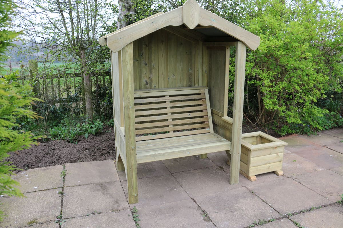 Cottage wooden arbour with panelled back and sides - 2 seater