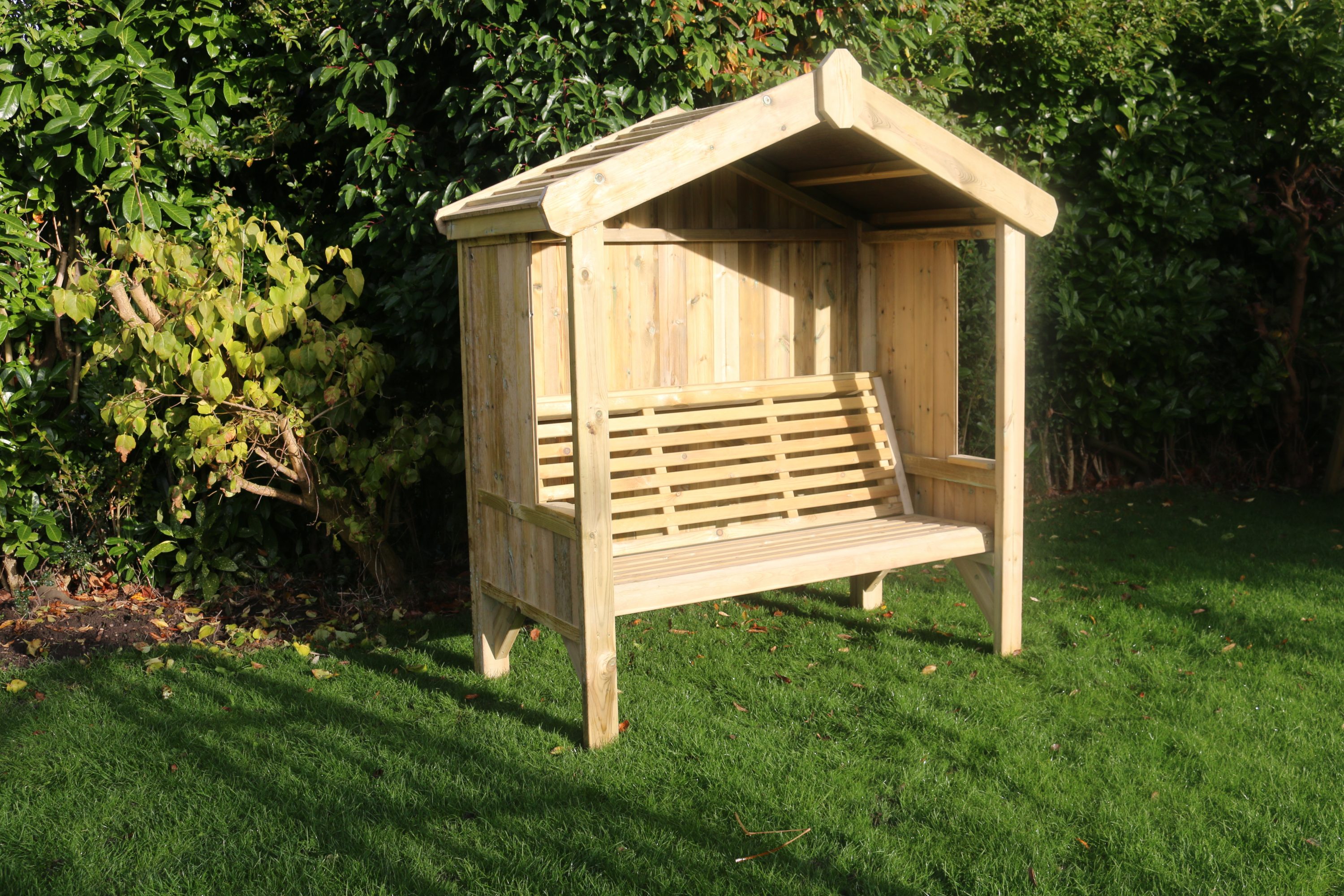 Cottage wooden arbour with panelled back and sides - 3 seater - CA102
